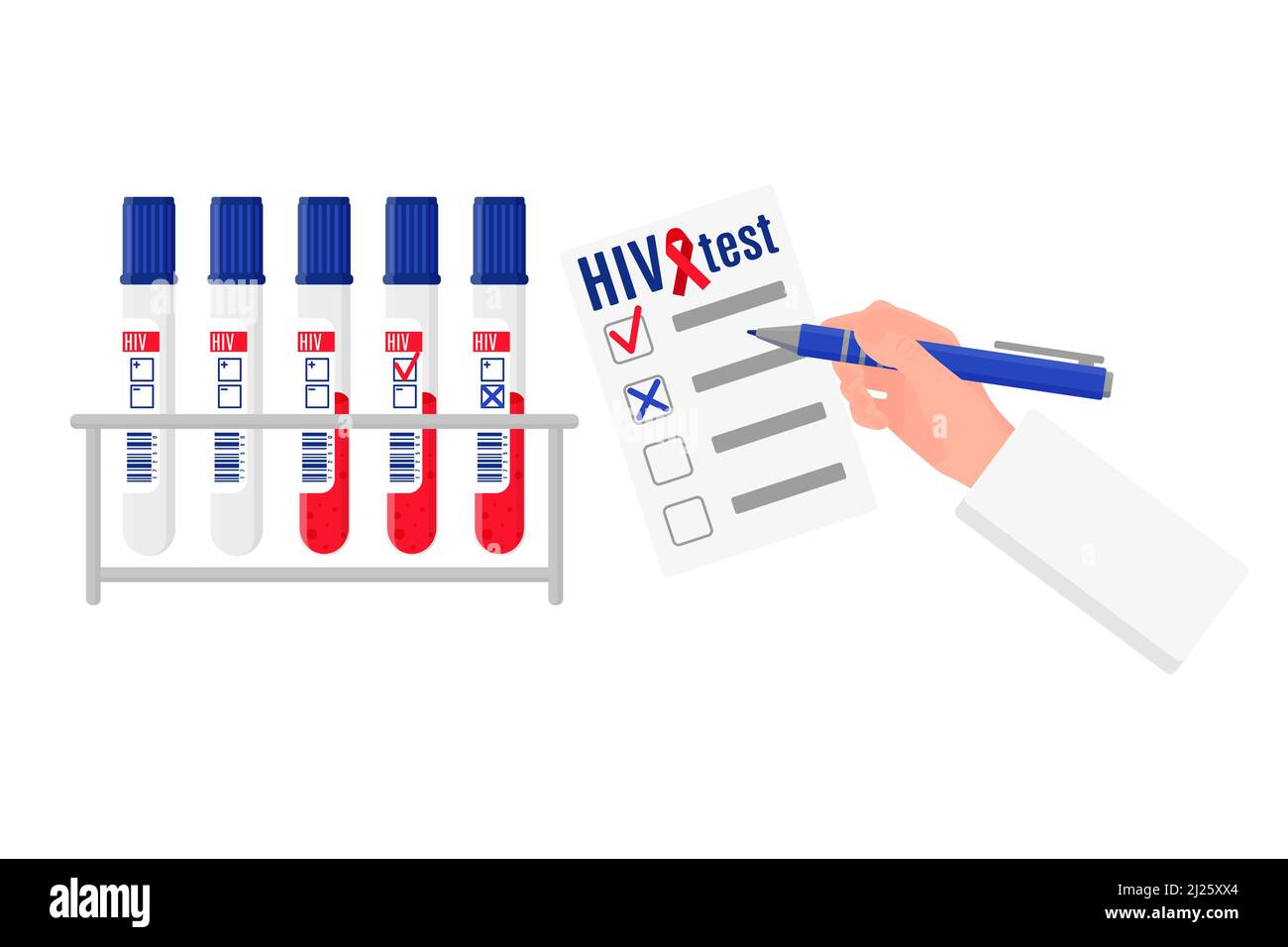 Vector cartoon illustration with stand and test tubes with blood test ...
