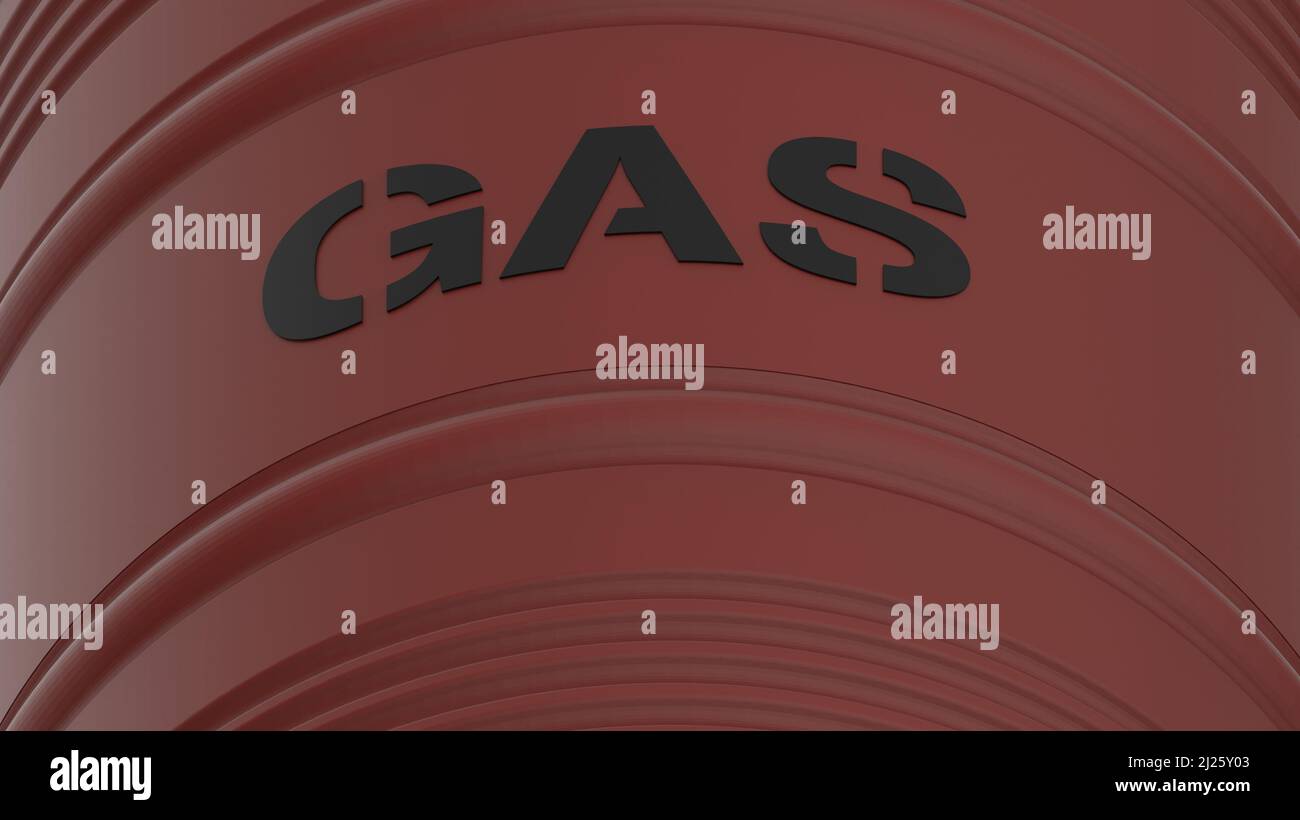 3d render illustration Gas fuel barrels red arranged in array stacked ...