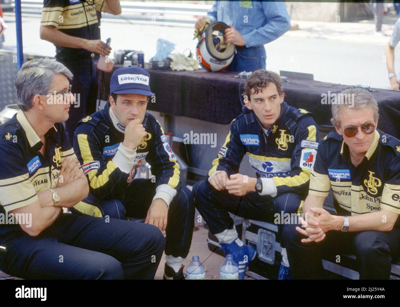 Peter Warr, Elio de Angelis (ITA) ,Ayrton Senna da Silva(BRA) , Gerard ...