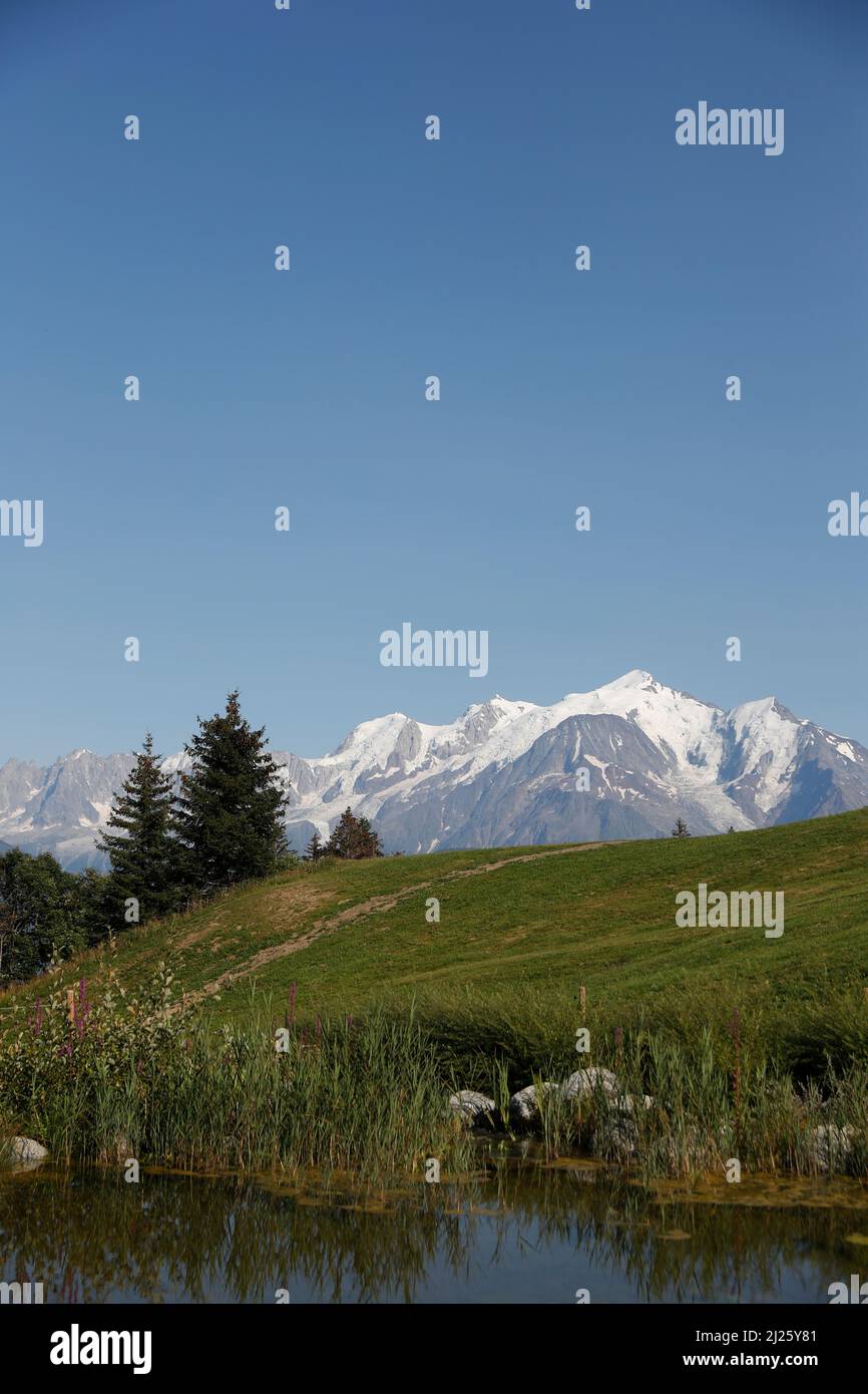 Lake and Mont-Blanc massif in the french Alps Stock Photo - Alamy