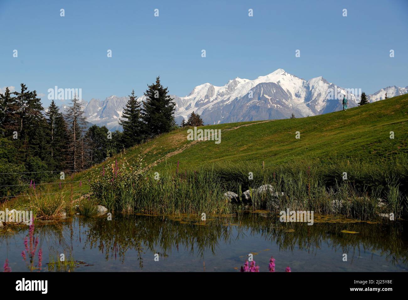 Lake and Mont-Blanc massif in the french Alps Stock Photo - Alamy