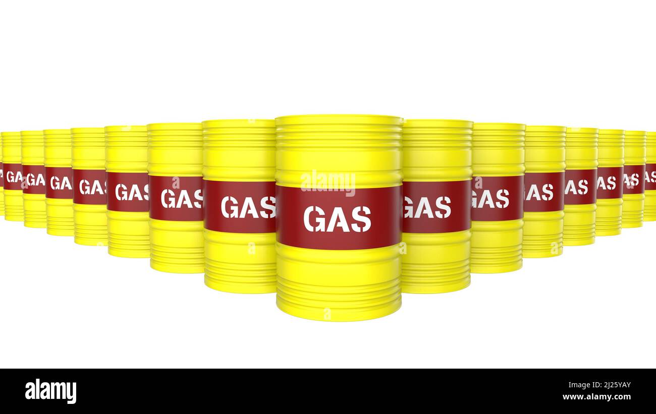 Crude oil metallic container on yellow white background to use as a ...