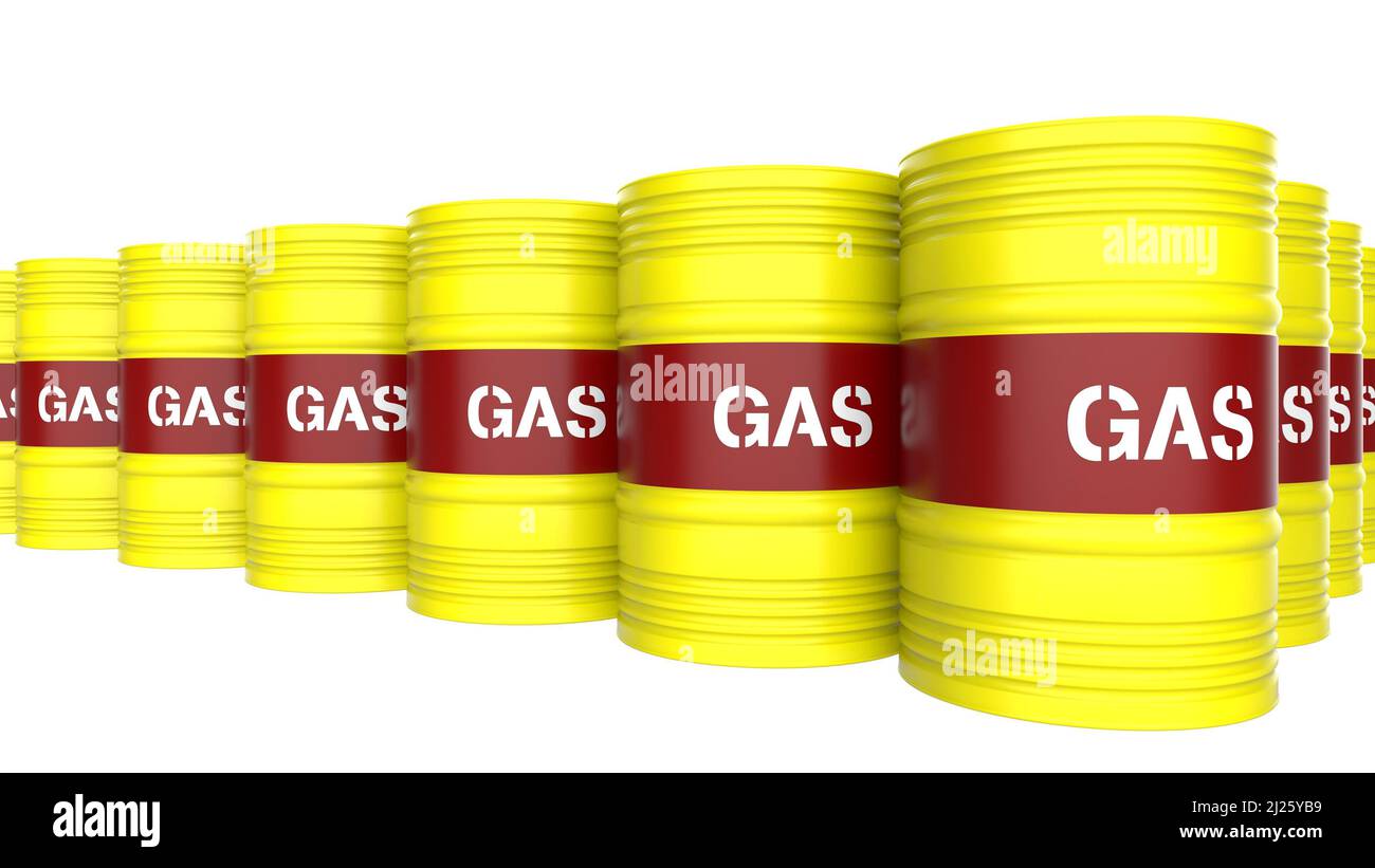 Crude oil metallic container on yellow white background to use as a ...