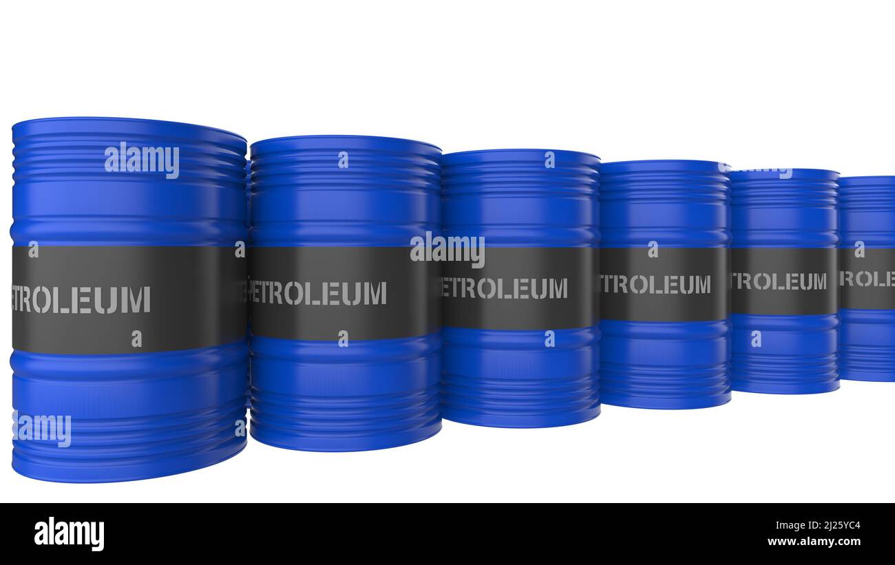 3d render illustration Gas fuel barrels arranged in array stacked ...