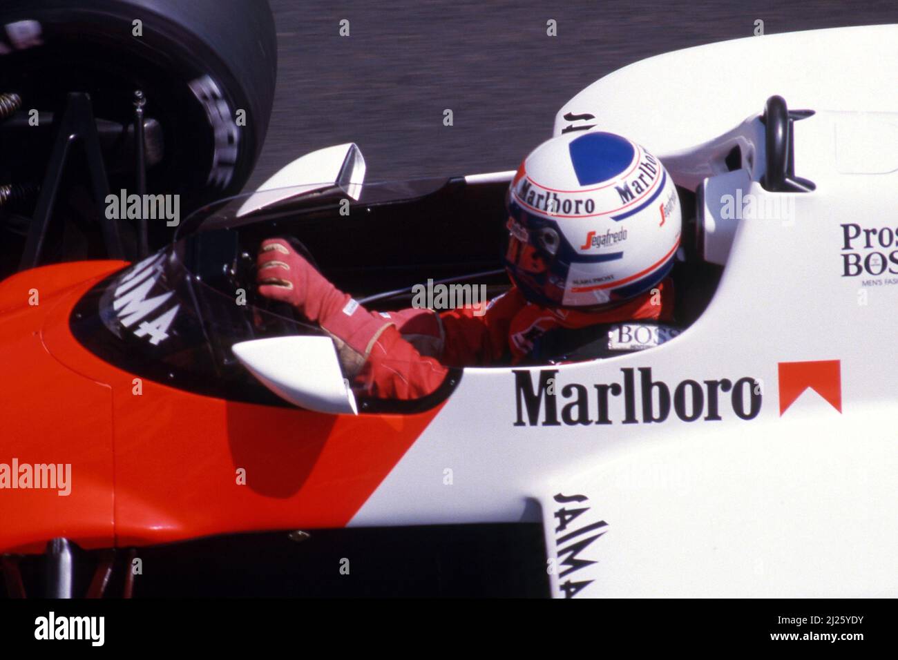 Alain Prost (FRA) McLaren MP4/2B Tag Porsche 1st position Stock Photo ...