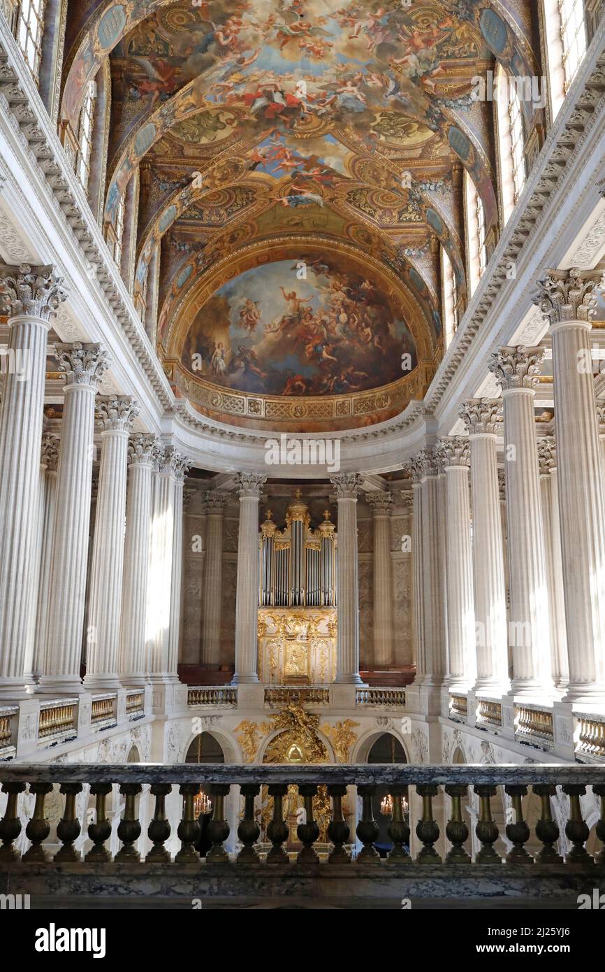 The painted ceilings and corinthian columns in the Royal Chapel, Palace ...