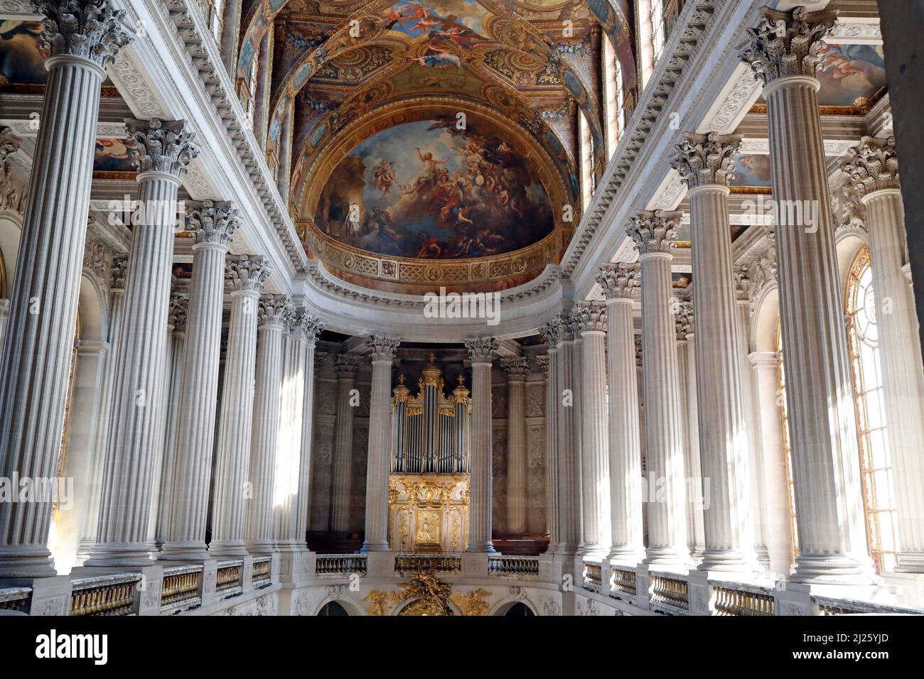The painted ceilings and corinthian columns in the Royal Chapel, Palace ...