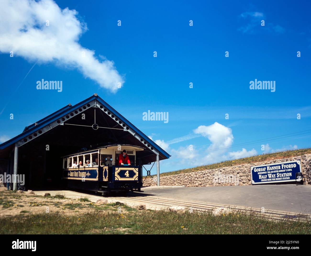 The Great Orme Tramway at Half Way Station, Llandudno, Conwy, Wales, UK ...