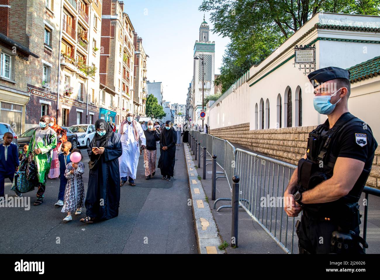 Muslims coming out of the Paris Great Mosque after Eid prayer, France ...