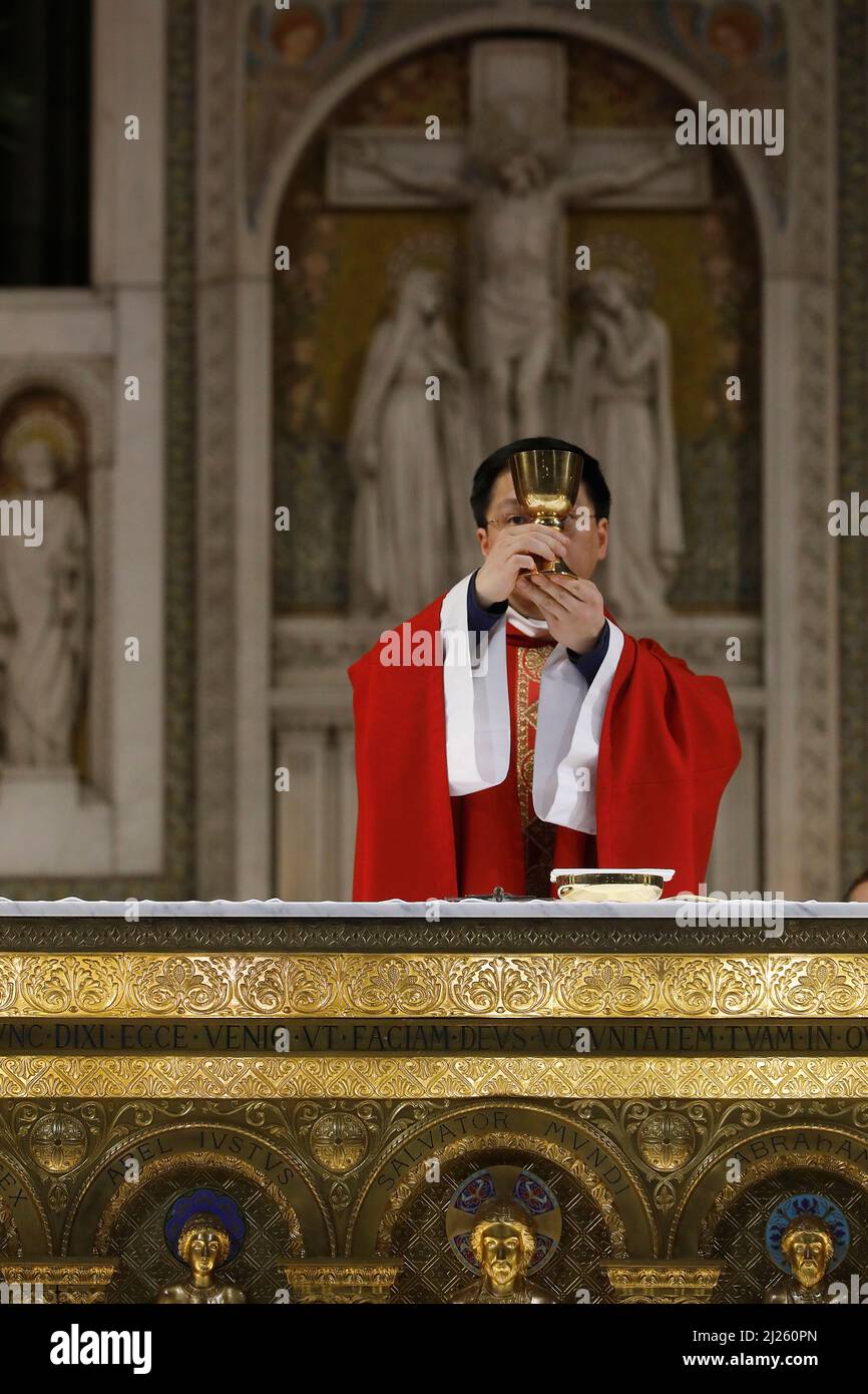 Catholic mass in the Sacred Heart basilica, Paris, France Stock Photo ...