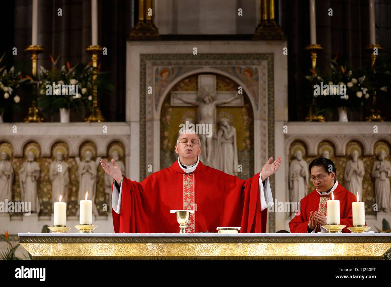 Catholic mass in the Sacred Heart basilica, Paris, France Stock Photo ...