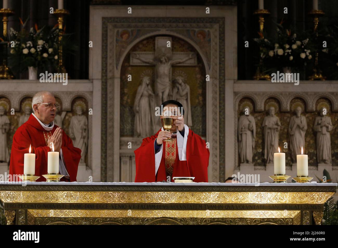 Catholic mass in the Sacred Heart basilica, Paris, France Stock Photo ...