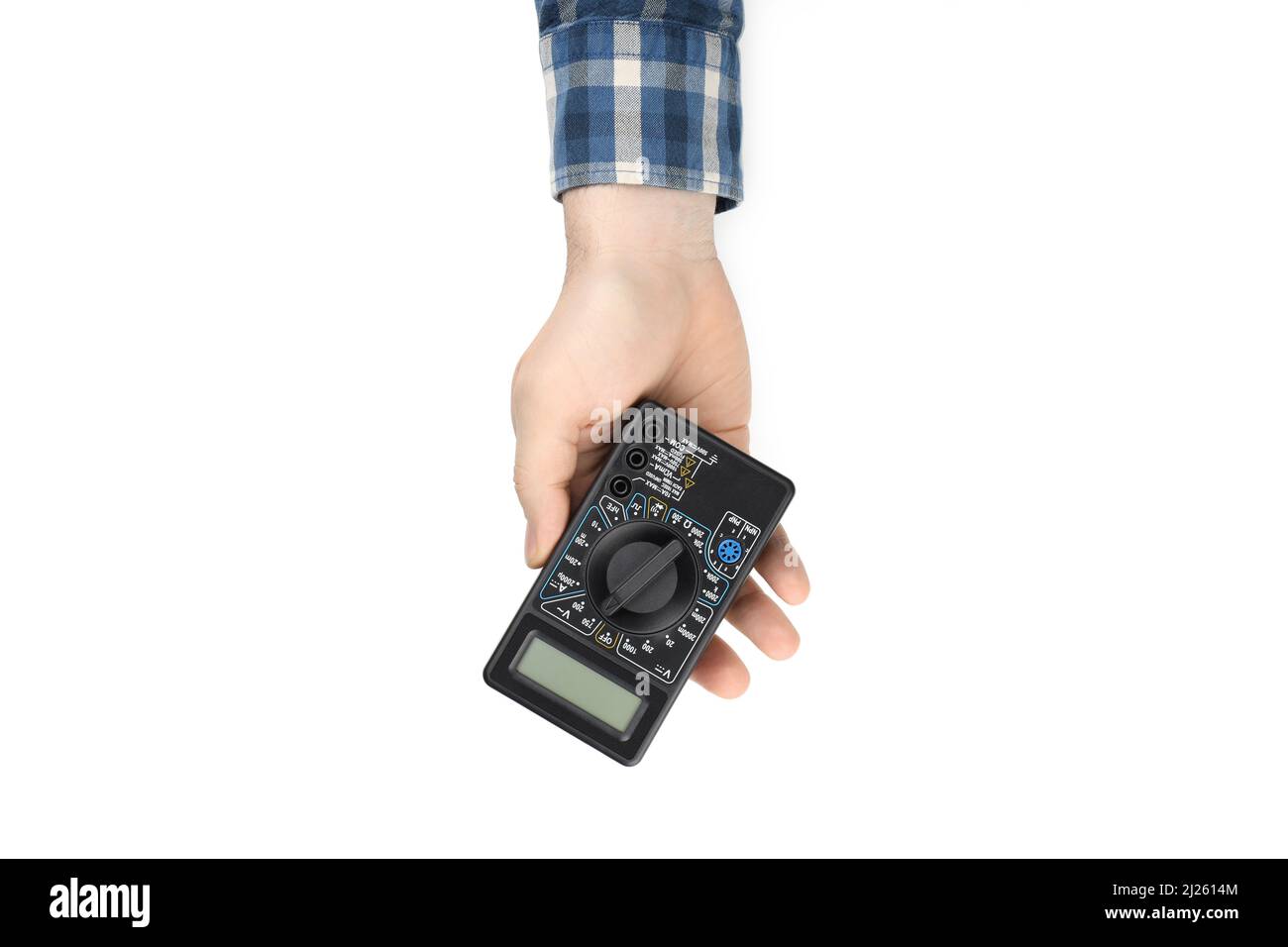 Male hand holds multimeter, isolated on white background Stock Photo ...