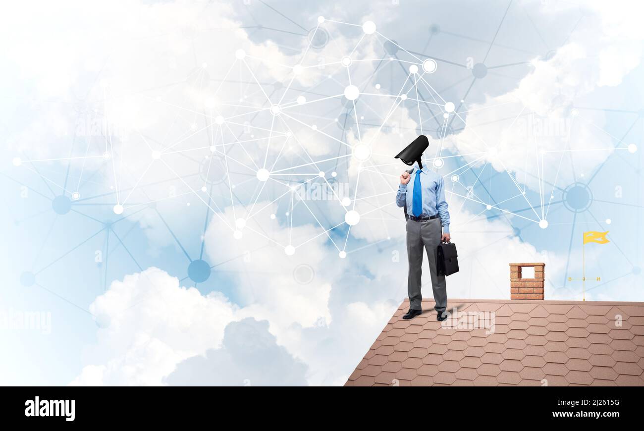 Concept of security and privacy protection with camera headed man Stock ...