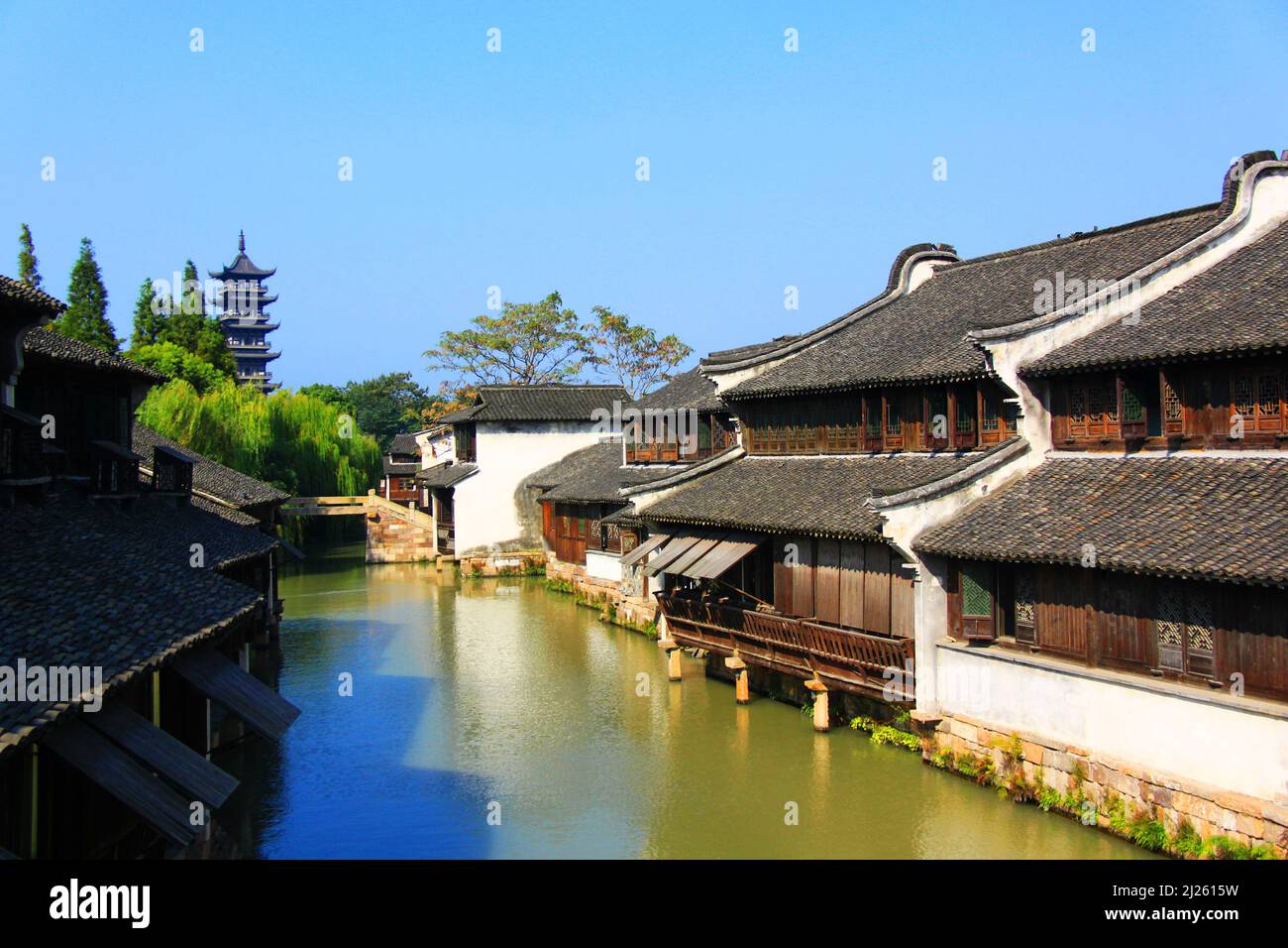 A beautiful scenery from the historic town Wuzhen, China, with canals ...