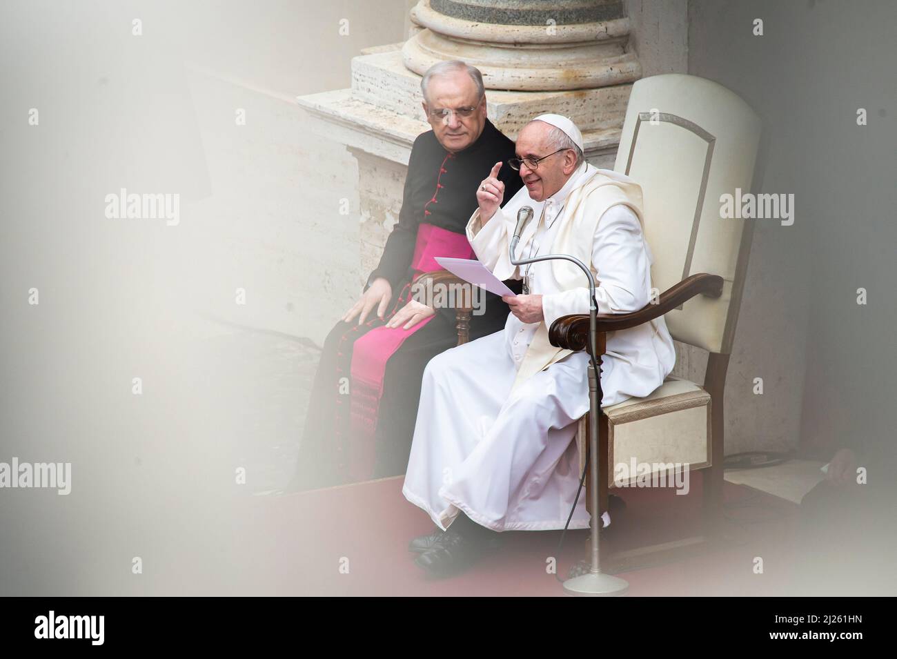 Pope Francis in San Damaso courtyard in the Vatican for his weekly ...