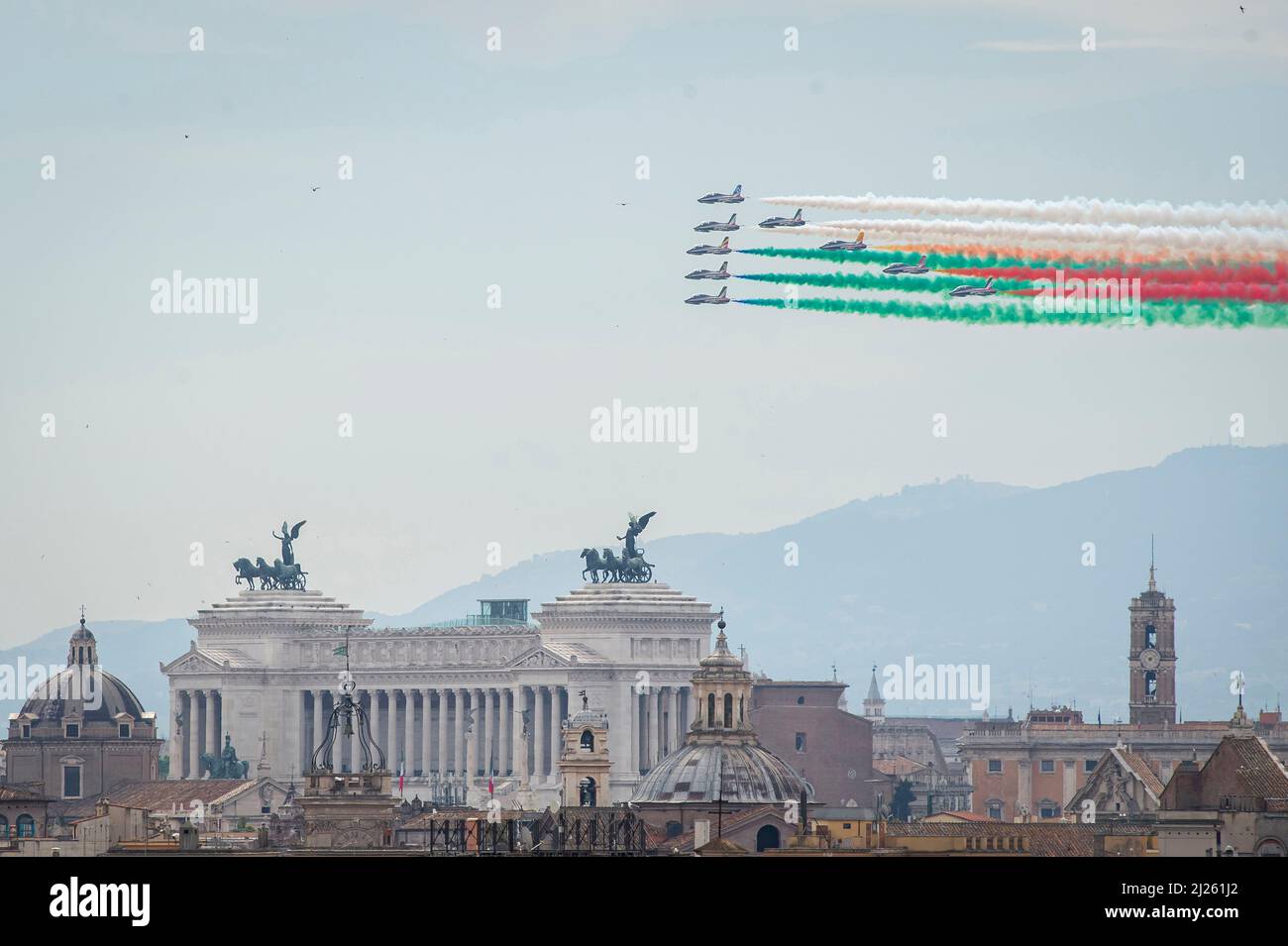 Italian Air Force aerobatic unit Frecce Tricolori (Tricolor Arrows) fly ...