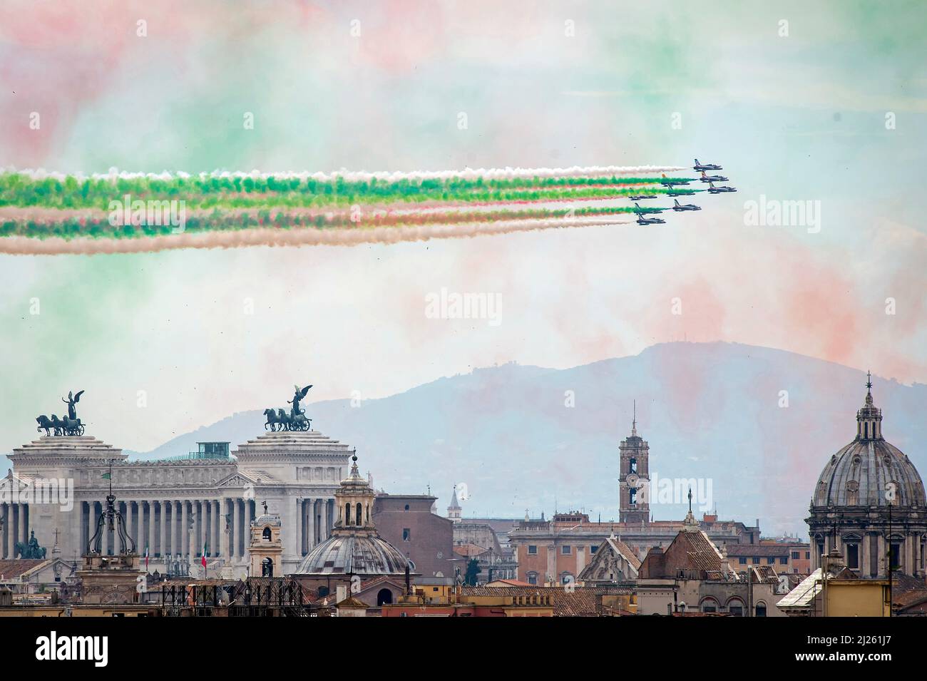 Italian Air Force aerobatic unit Frecce Tricolori (Tricolor Arrows) fly ...