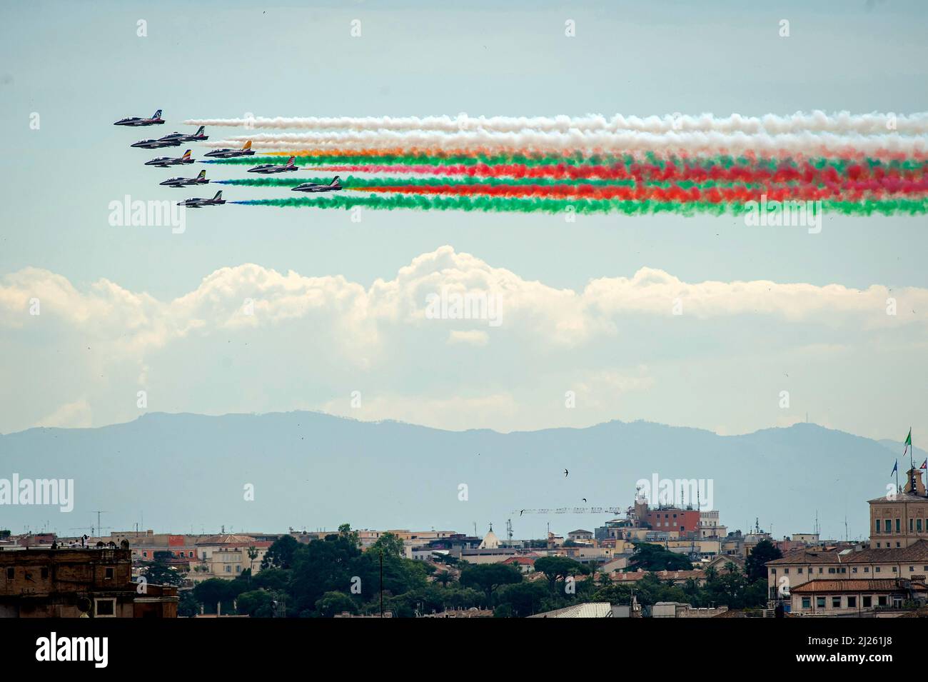 Italian Air Force aerobatic unit Frecce Tricolori (Tricolor Arrows) fly ...