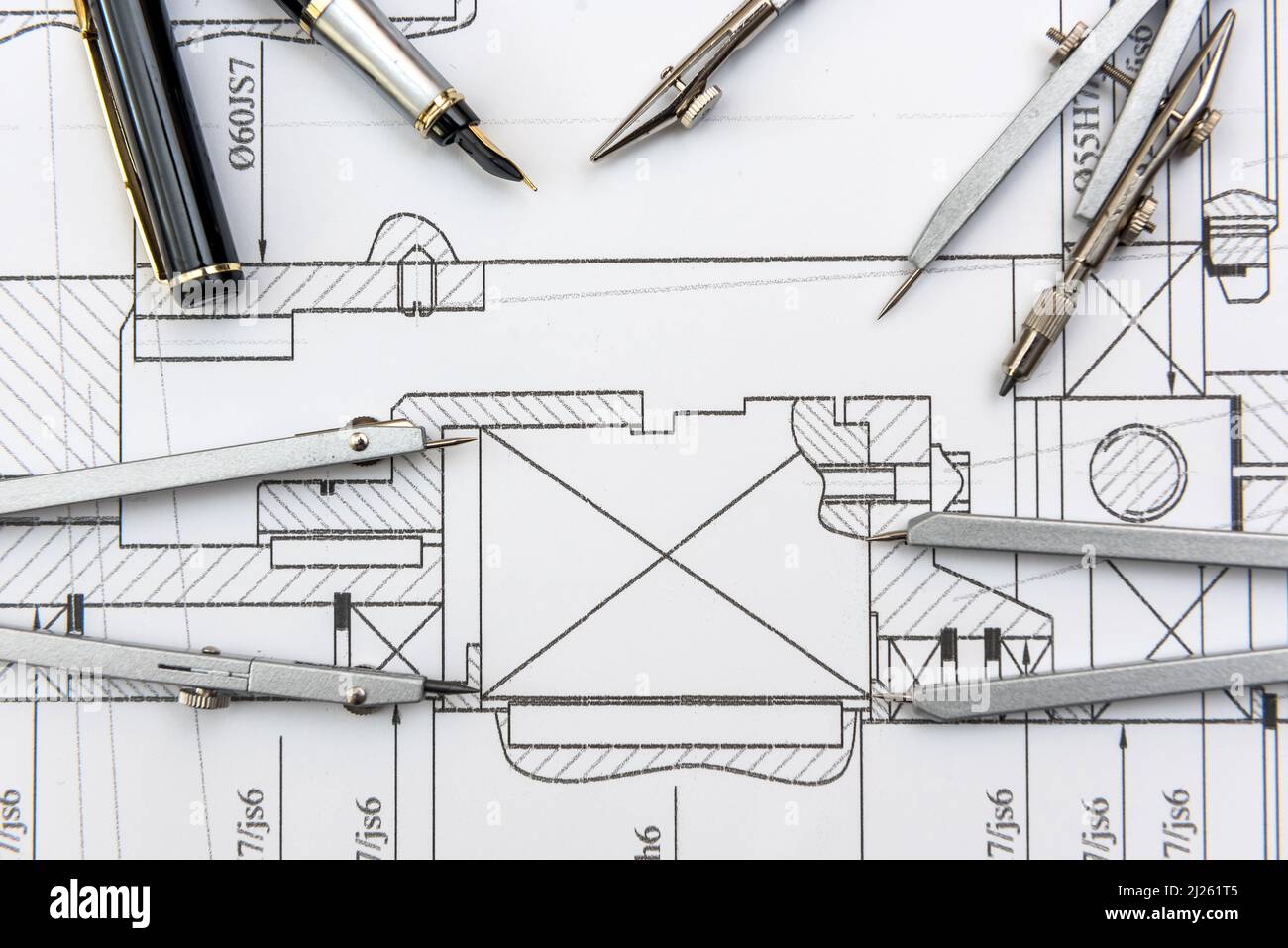 Engineer's drawing with different tools top view. Technical concept ...