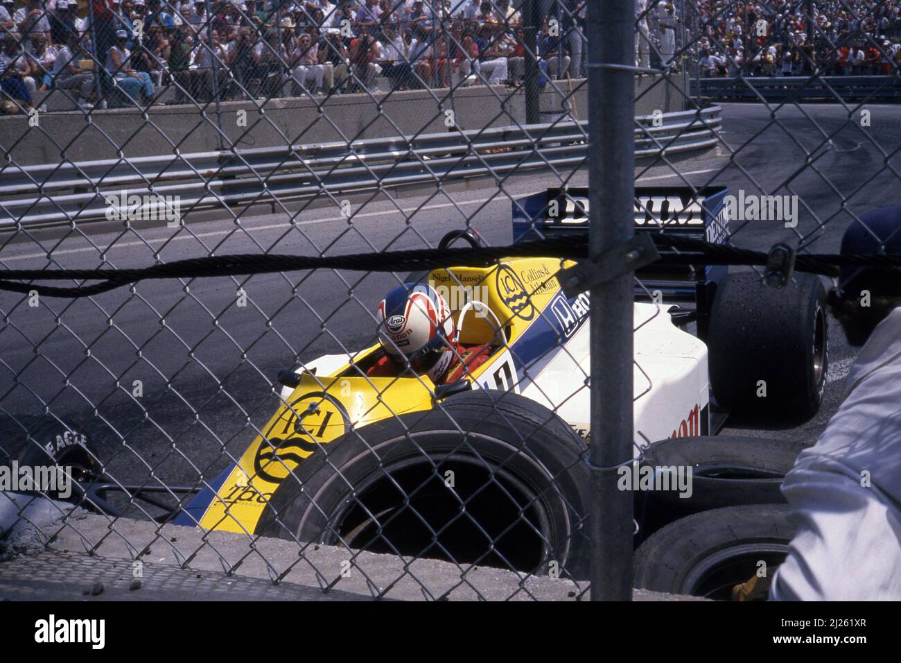 Nigel Mansell (GBR) Williams FW10 Honda after the crash Stock Photo - Alamy