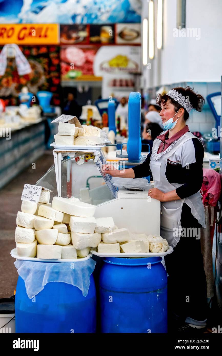 Cheese and dairy shop at Chisinau central market, Moldova Stock Photo ...