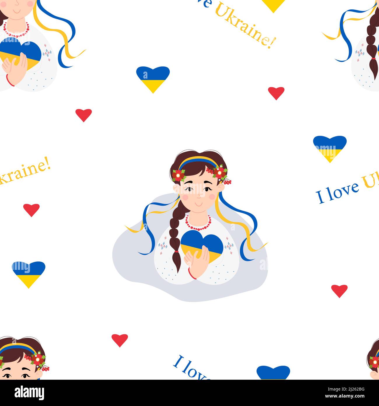 Ukrainian seamless pattern. Cute Ukrainian girl in traditional ...