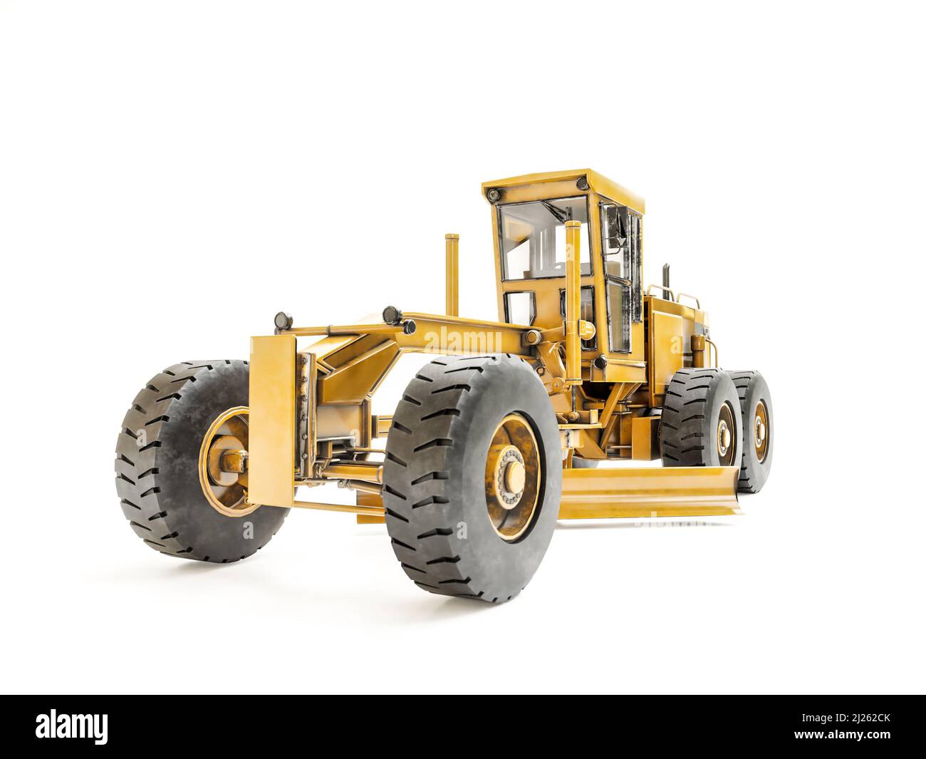 3D rendering of yellow road grader on white background Stock Photo - Alamy