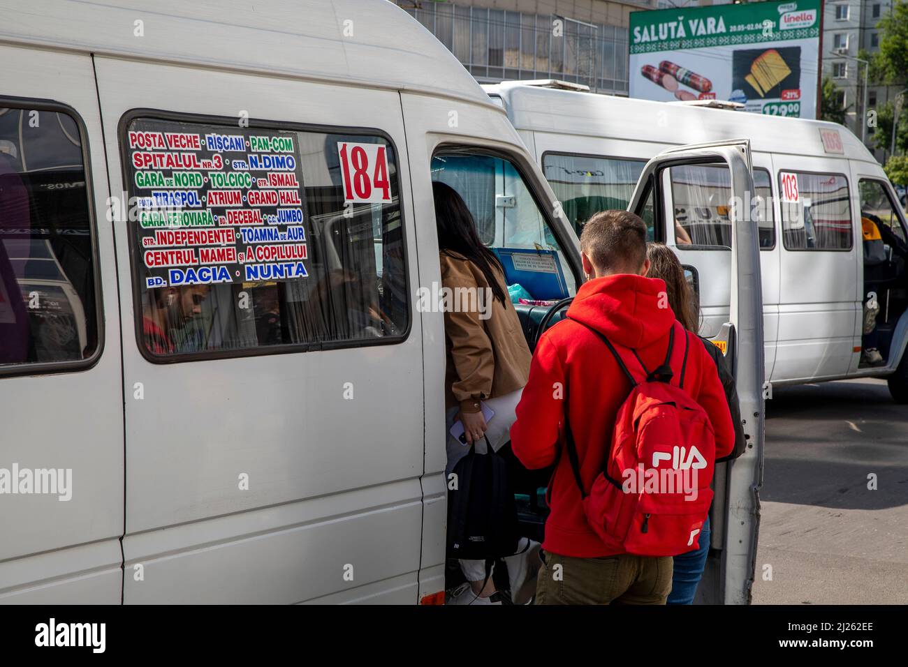 Passengers boarding a bus in Chisinau, Moldova Stock Photo - Alamy