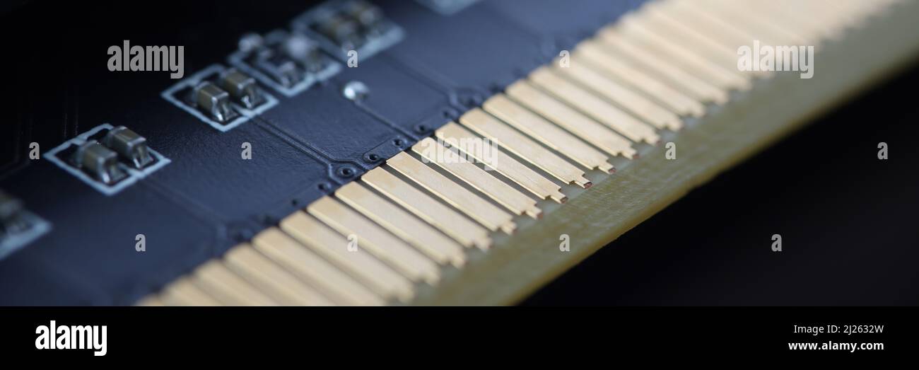DDR memory located gold contact connectors to each other Stock Photo ...