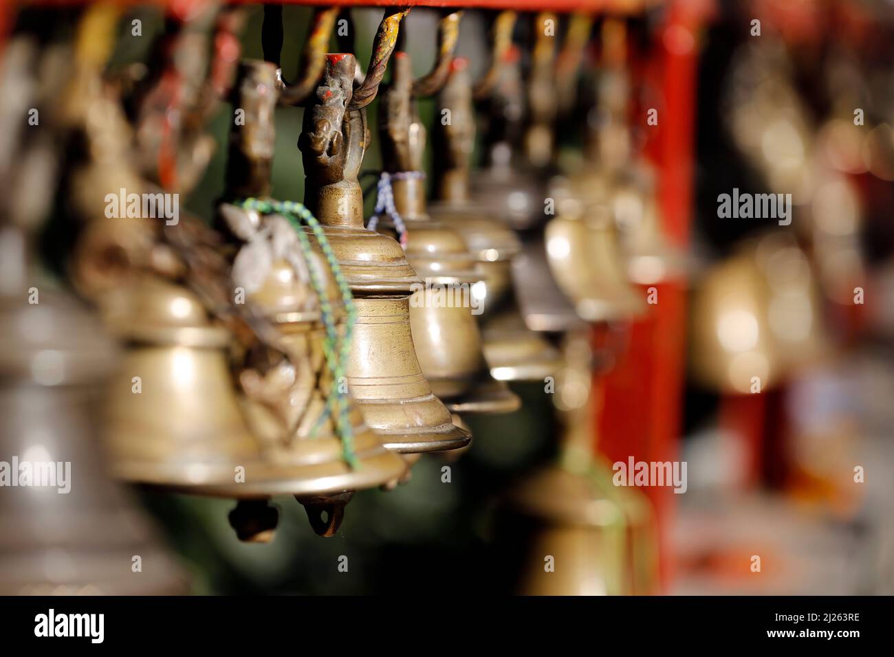 Sacred bells in a hindu temple. Dakshinkali Temple or Dakshin Kali ...
