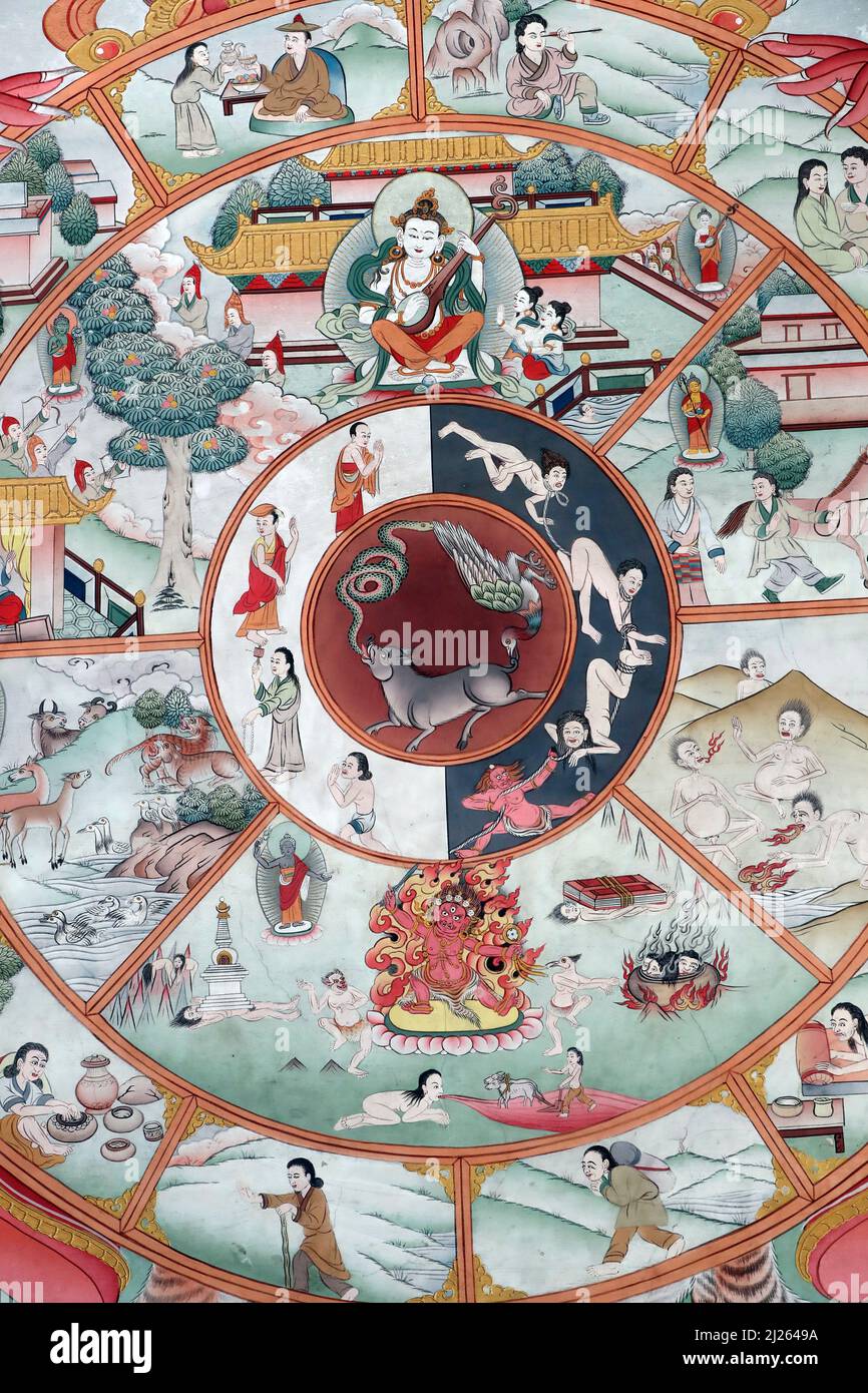Pema Osel Ling Monastery. The wheel of life or the bhavacakra is a ...