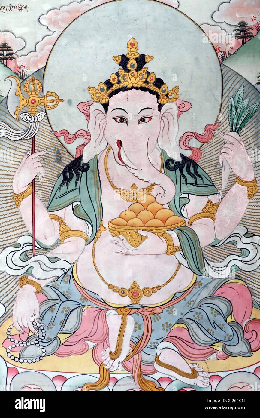 Pema Osel Ling Monastery. Ganesh or Ganapati, elephant-headed Hindu god ...