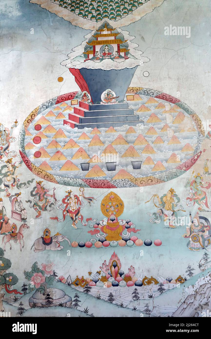 Pema Osel Ling Monastery. Wall painting Stock Photo - Alamy