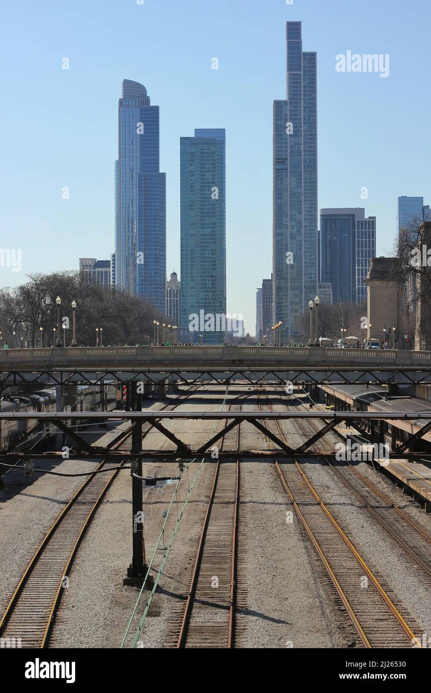 Railroad tracks at the local public train station Stock Photo - Alamy