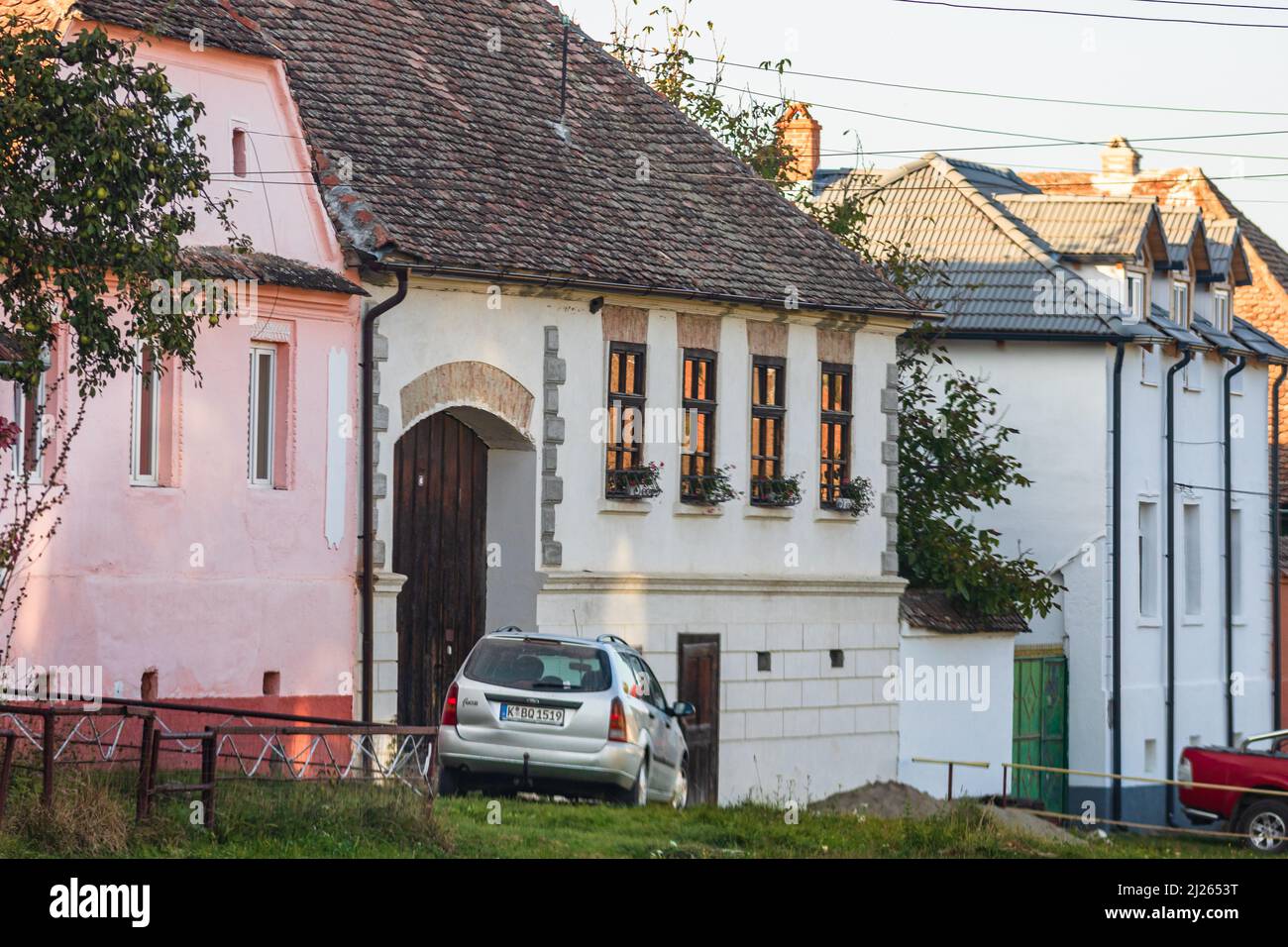 View of picturesque village Viscri in Romania. Painted traditional old ...
