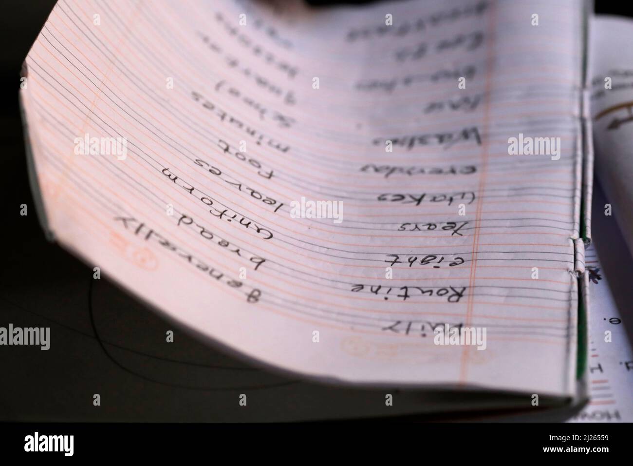 Primary school. Classroom. Close-up on notebook Stock Photo - Alamy