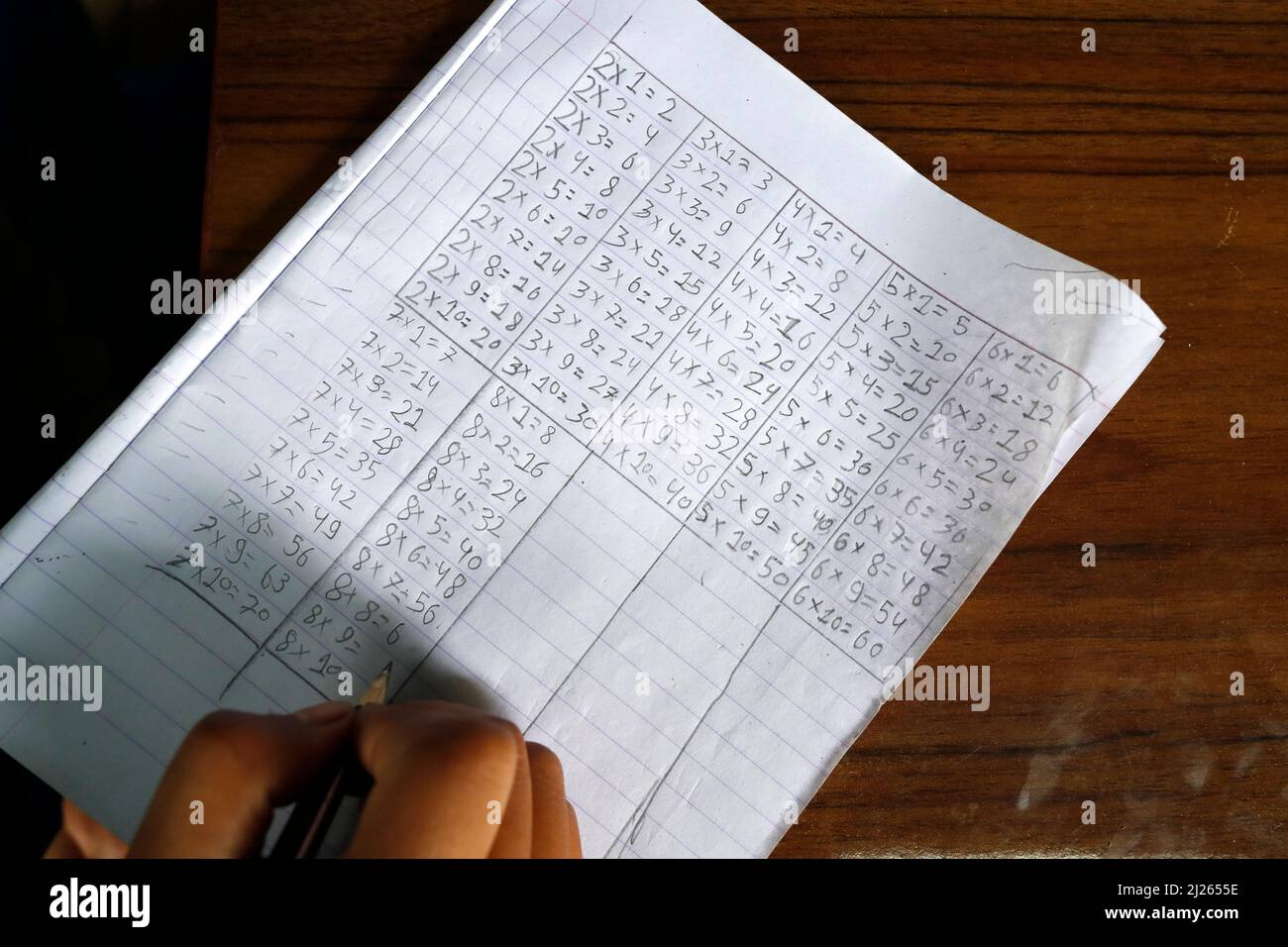 Primary school. Classroom. Pupil writing on notebook. Close-up Stock ...