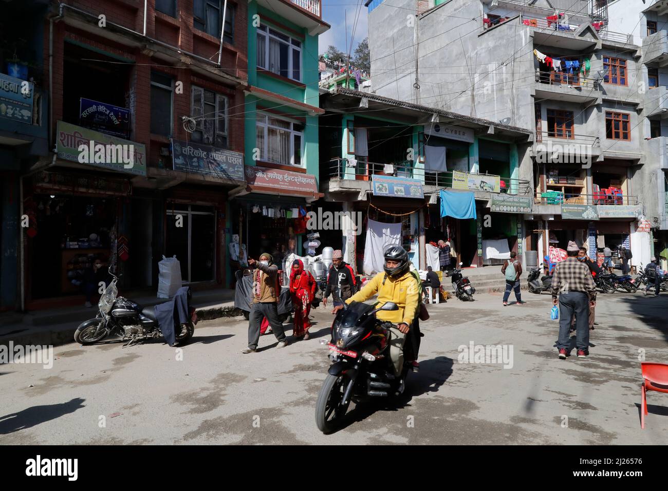 Main street in the nepalese city of Charikot Stock Photo - Alamy