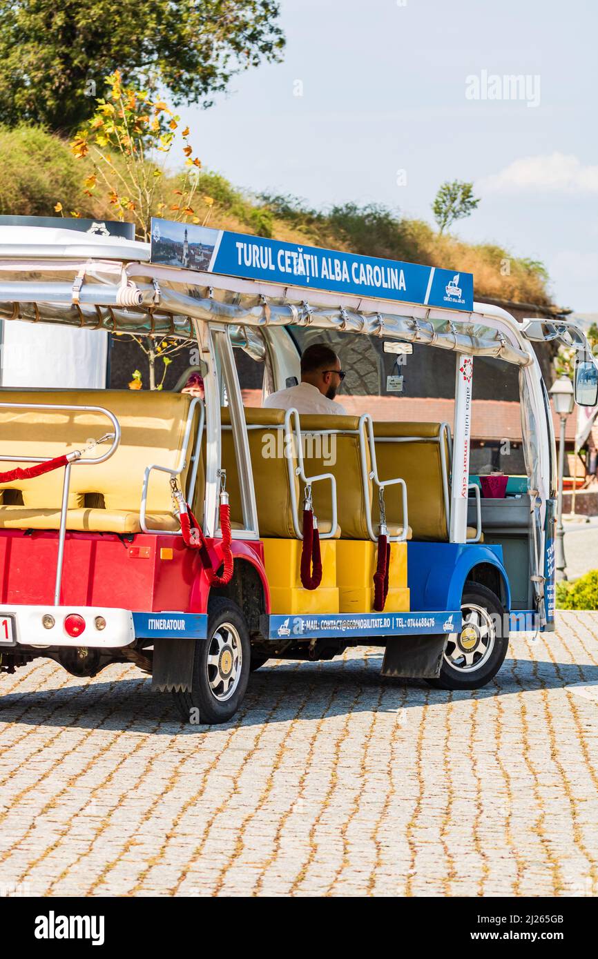 An electric open car for transportation of tourists in Alba Iulia, 2021 ...