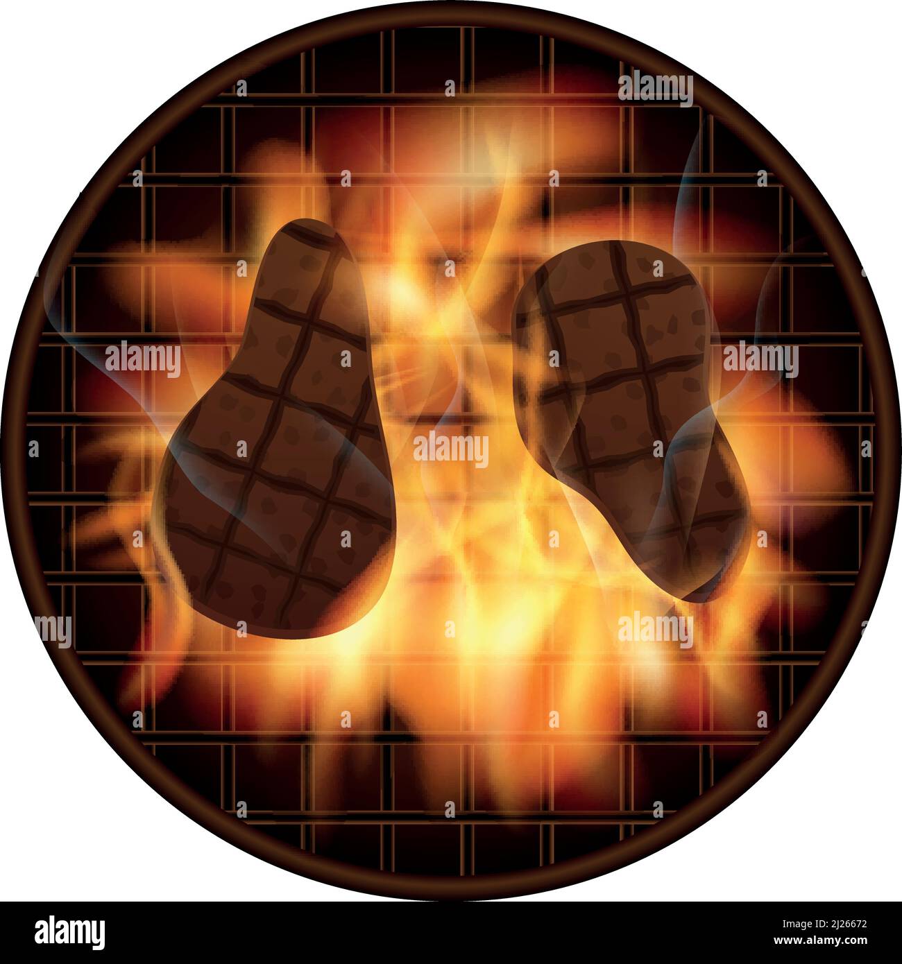 Bbq grill meat on grid with realistic fire flame Stock Vector Image ...