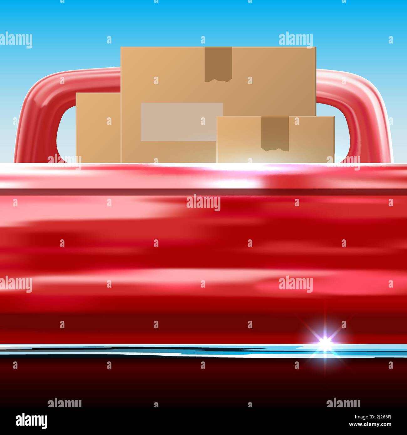 Delivery template. Car delivery. Cardboard boxes in the back of a red ...