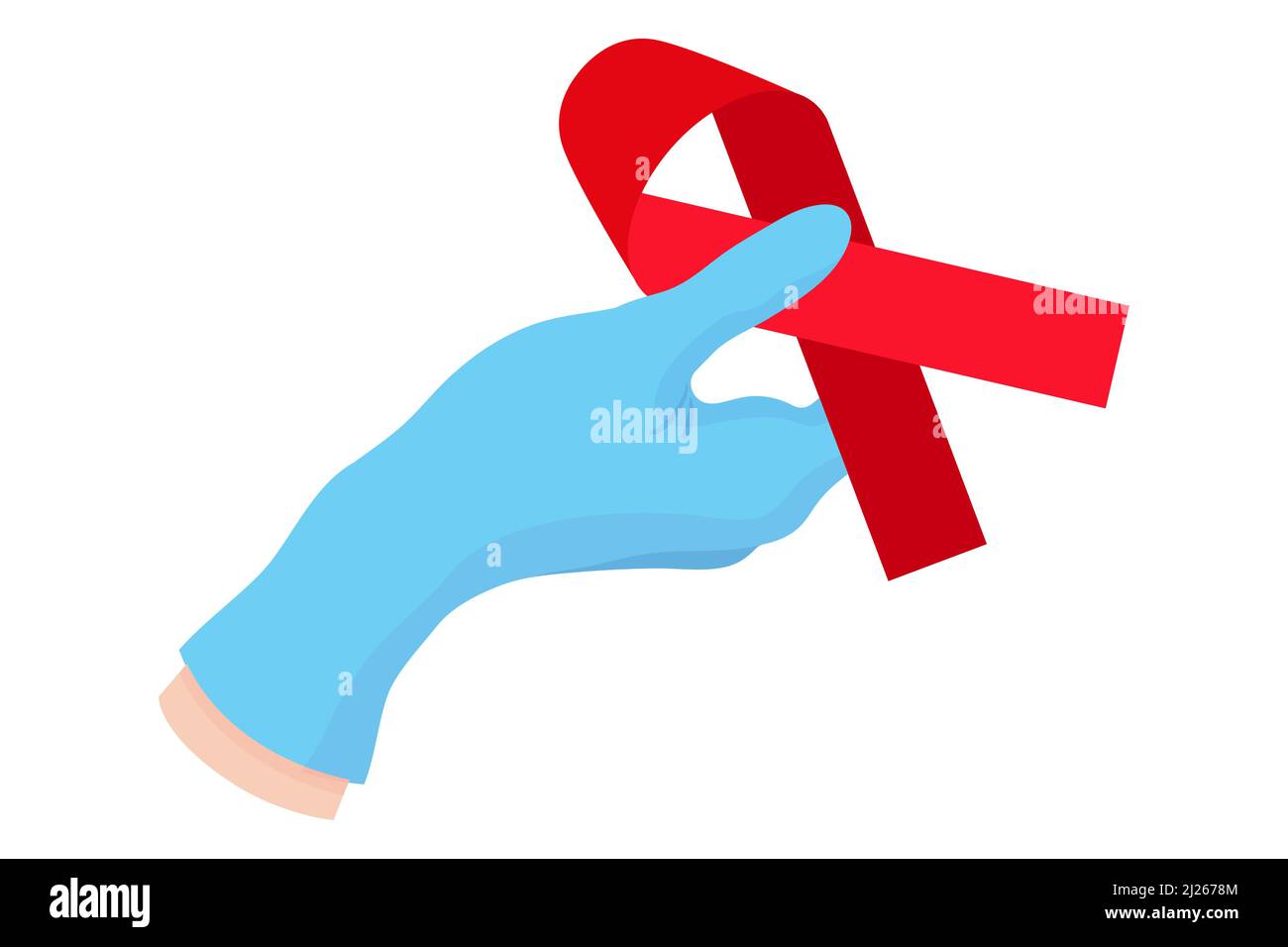 Vector cartoon illustration of a doctor's hand in a blue glove holding ...