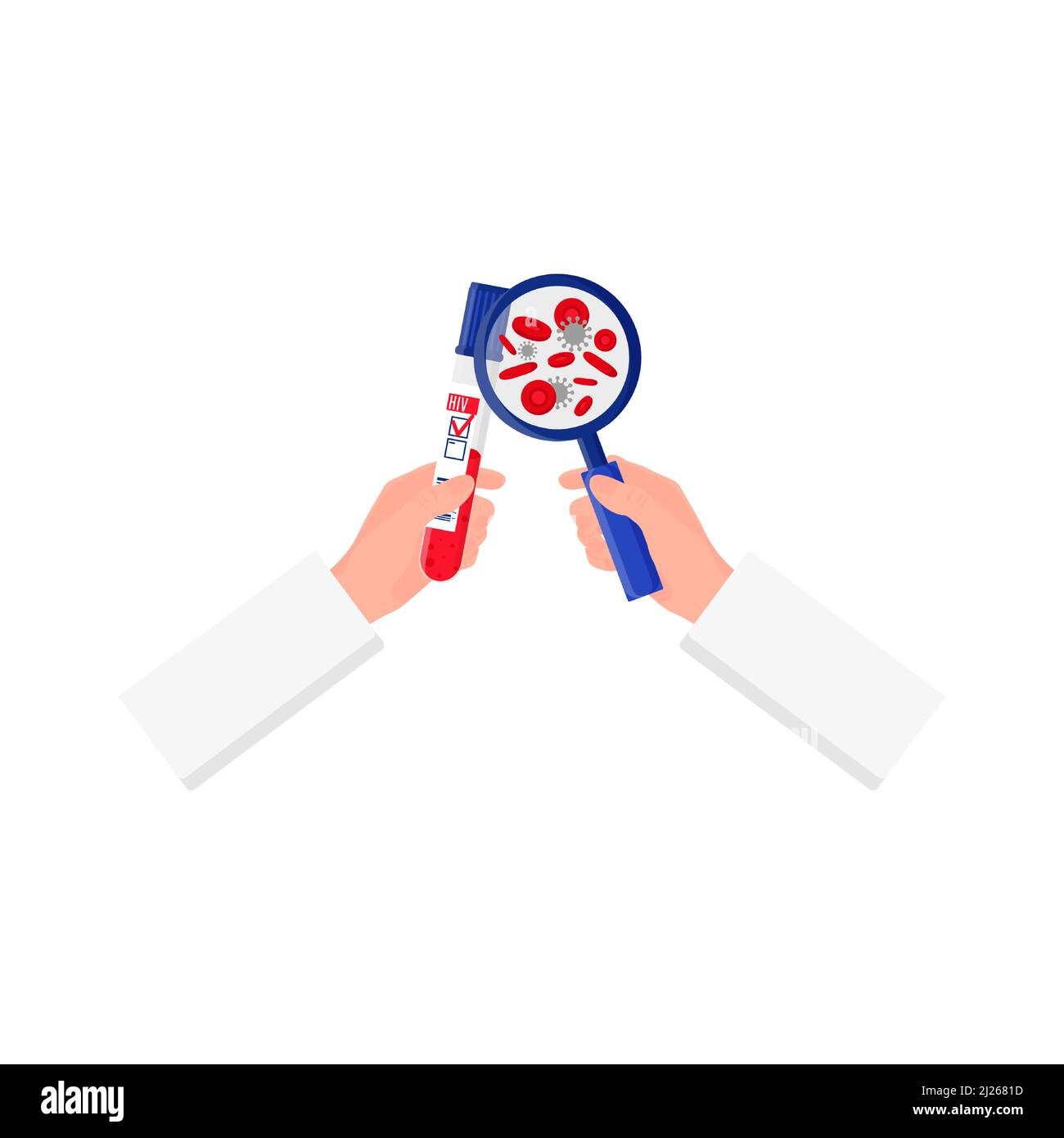 Vector blood positive test for HIV and a magnifying glass. World AIDS ...