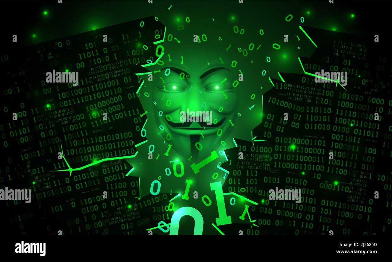 Mask anonymous computer hacker on green background with hacked binary ... Mask anonymous computer hacker on green background with hacked binary ...
