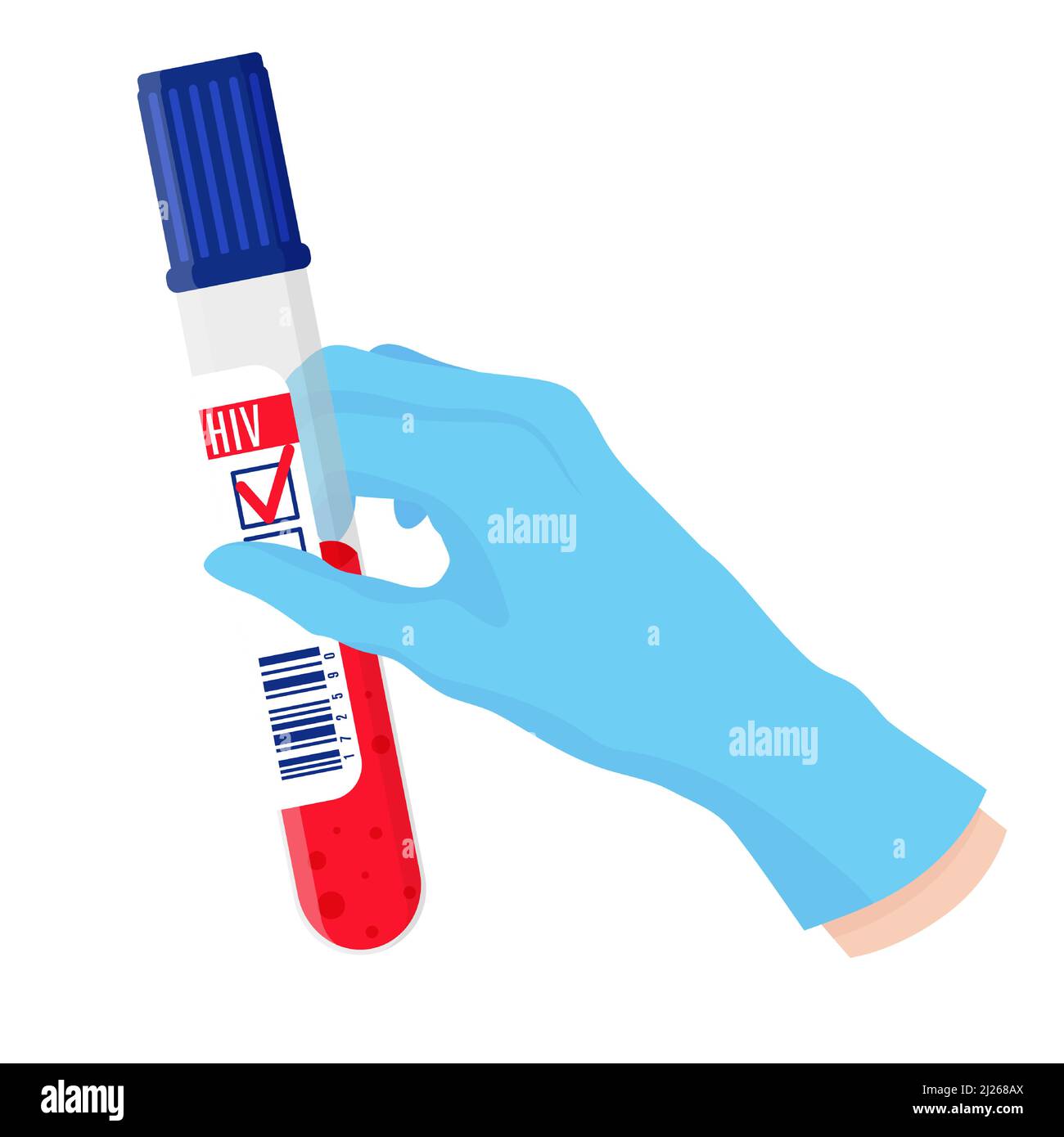 Vector cartoon doctors hand in blue glove holding test tube with blood ...