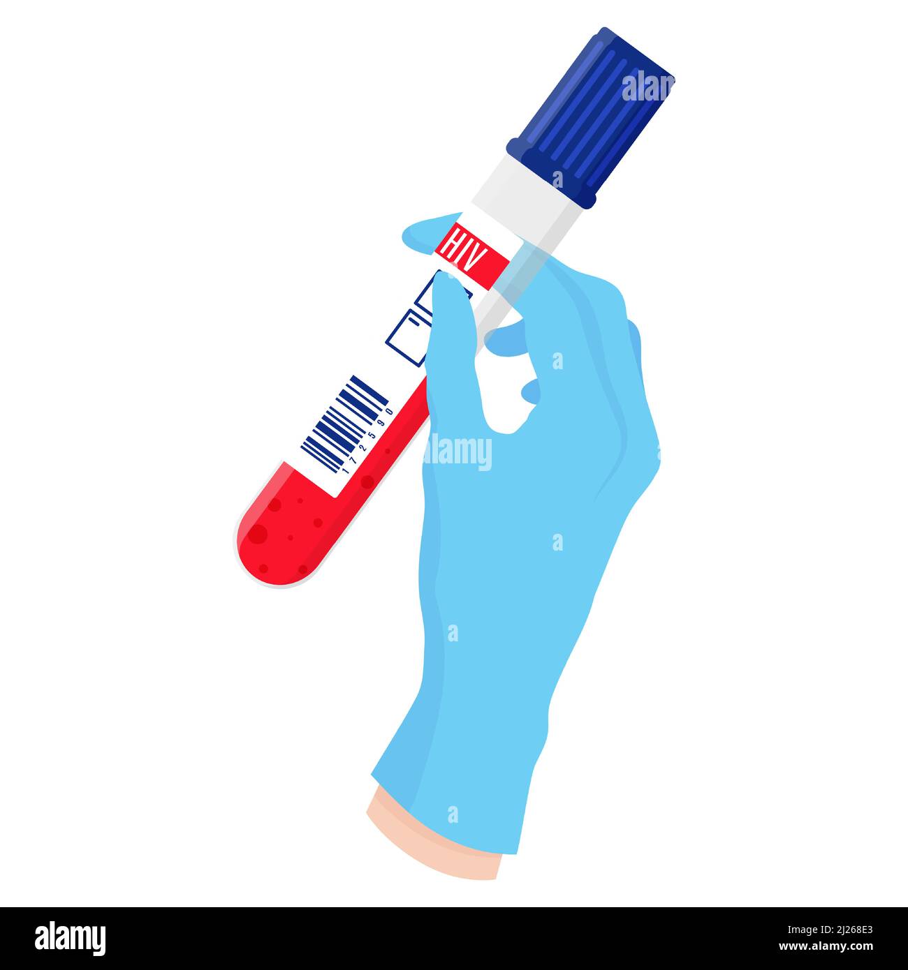 Vector cartoon doctors hand in blue glove holding test tube with blood ...