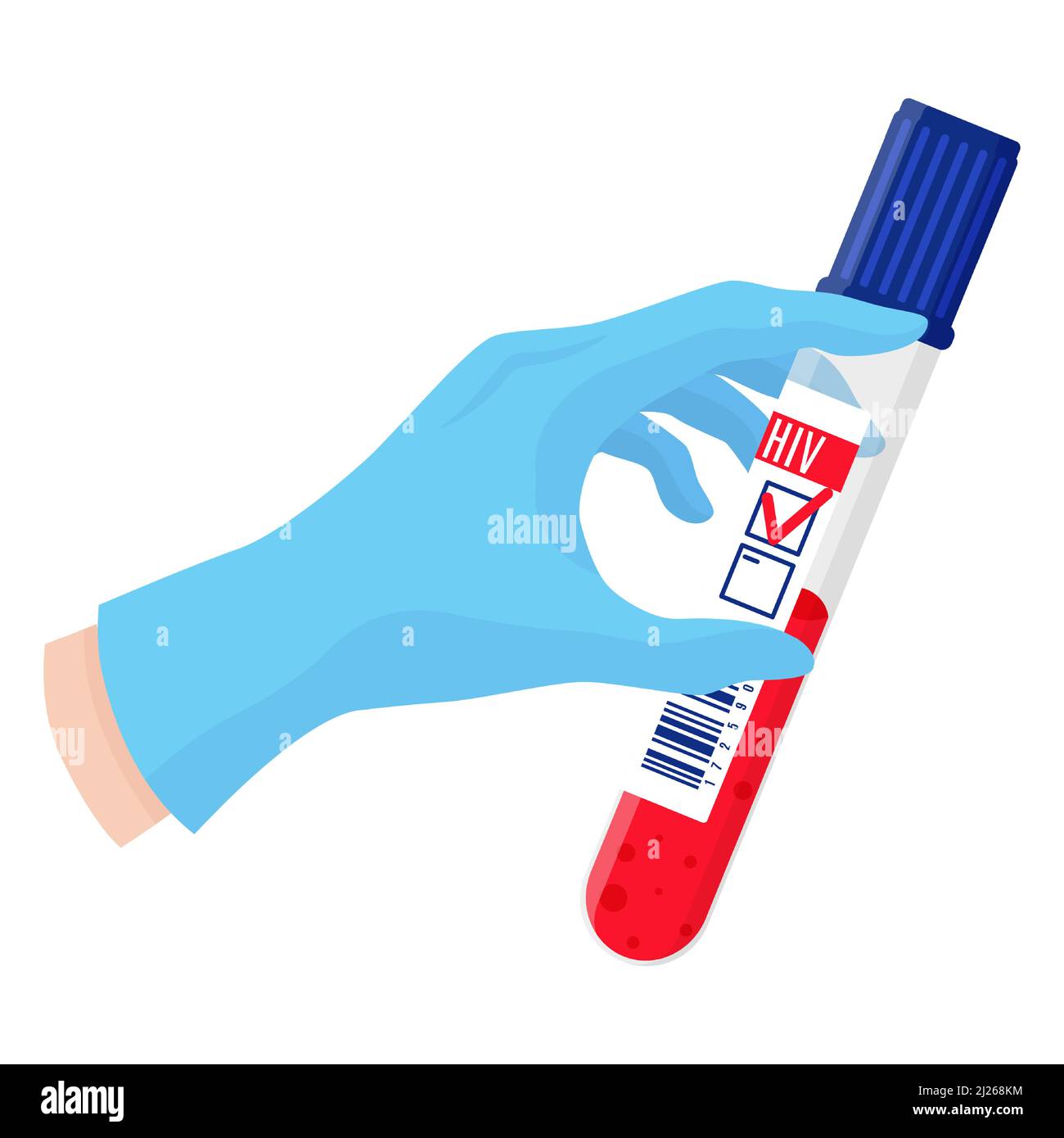 Vector cartoon doctors hand in blue glove holding test tube with blood ...