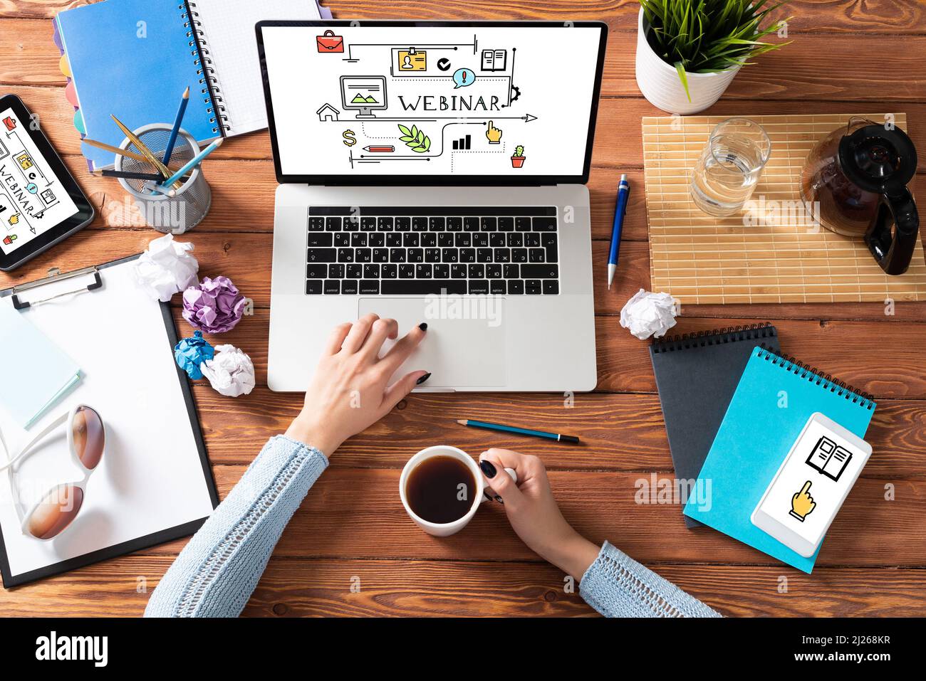 Top view modern office workspace Stock Photo - Alamy