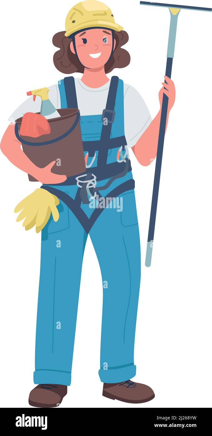 Female window cleaner semi flat color vector character Stock Vector ...